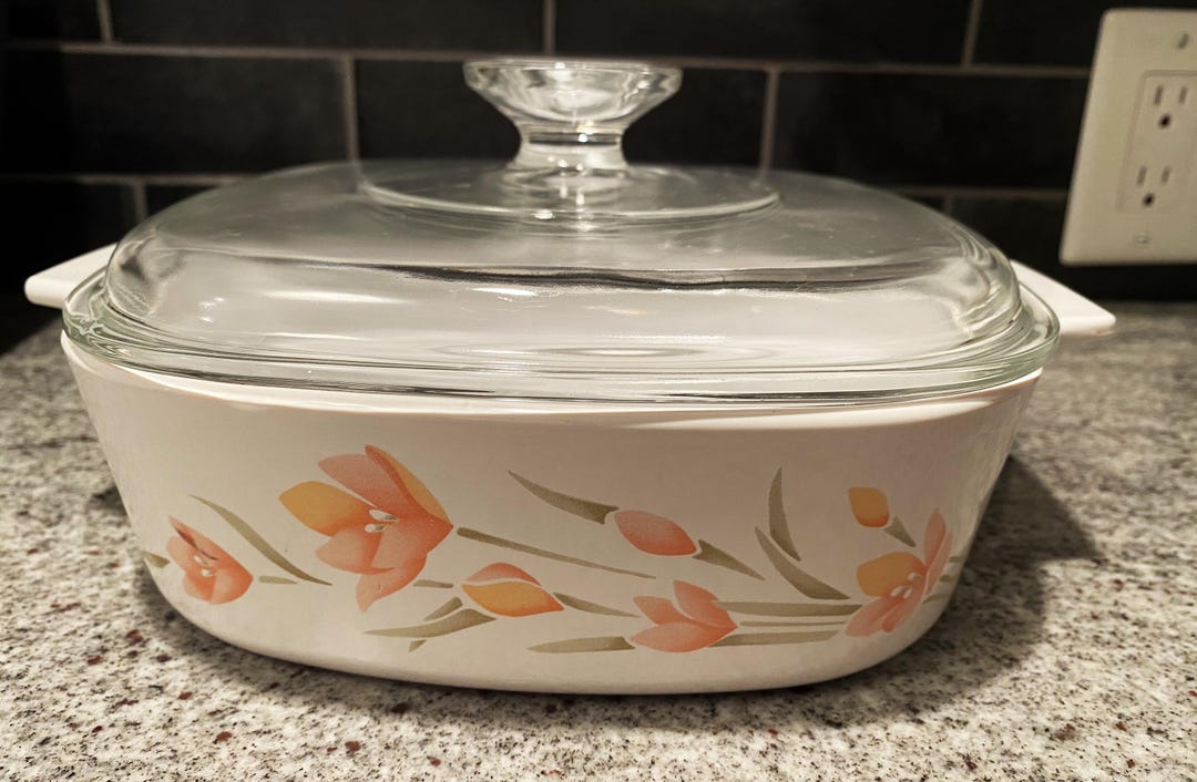 Corning Ware Peach Floral 2 Quart Casserole Dish W/lid, Corning Ware ...