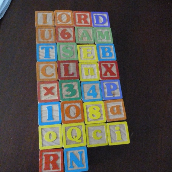 Toys & Games Wood Alphabet Blocks Vintage Halsom Hi-Lo Blocks Children ...