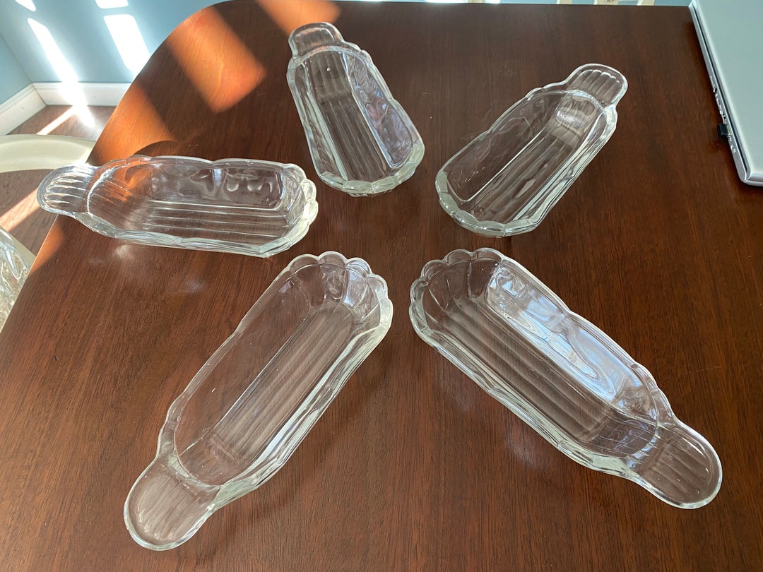 Vintage Ribbed Glass Banana Split Dishes - Set of 5, Banana Split ...
