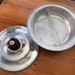 Vintage Pyrex 595 Divided Round Dish in a Hammered Aluminum Covered ...