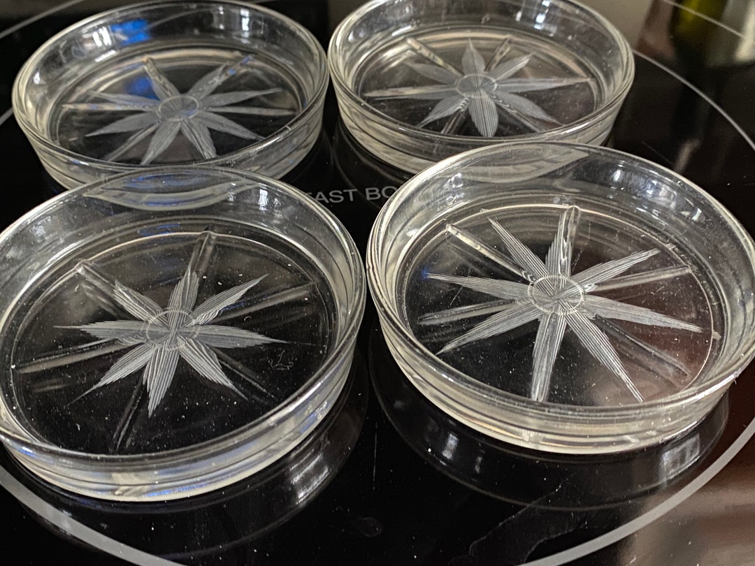 Vintage Clear Coasters, Crystal Coasters, Crystal Starburst Coasters ...