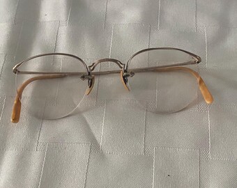 Antique Shuron 12K Gold Filled Hexagon Shape Rimless Wire Eyeglasses W ...