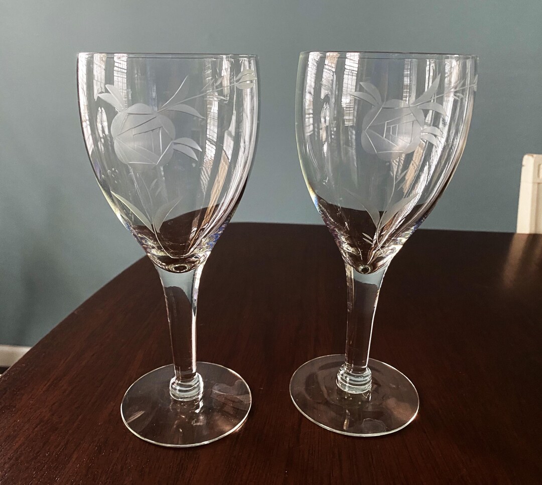 Vintage Etched Rose Pattern Crystal Stemware - Set of 2, Etched Rose ...