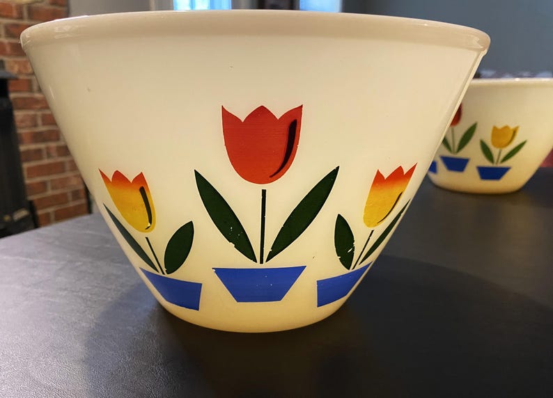Rare Set - Fire King Tulips on Ivory Pattern Kitchenware - Set of 4 ...