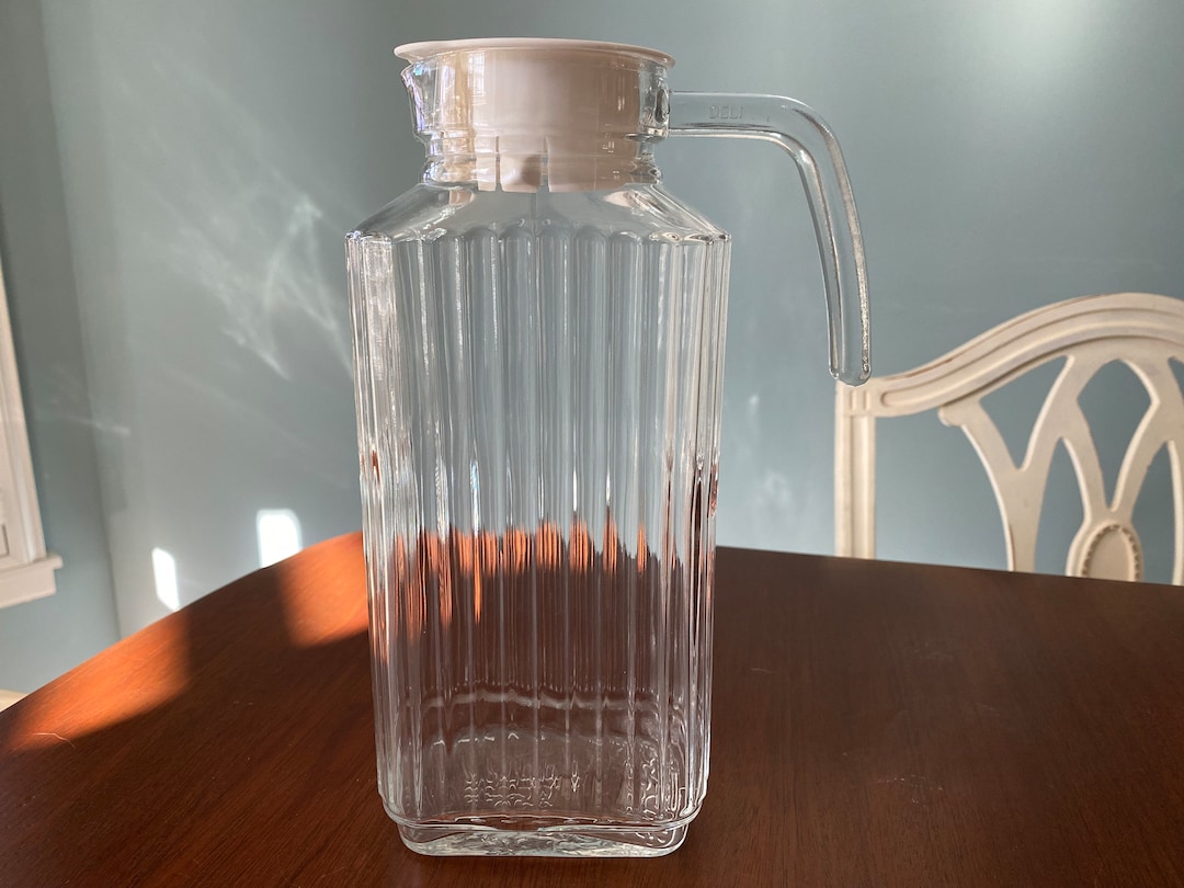 Luminarc-like Quadro Glass Jug Pitcher, Ribbed Glass Deli Pitcher #7696 ...