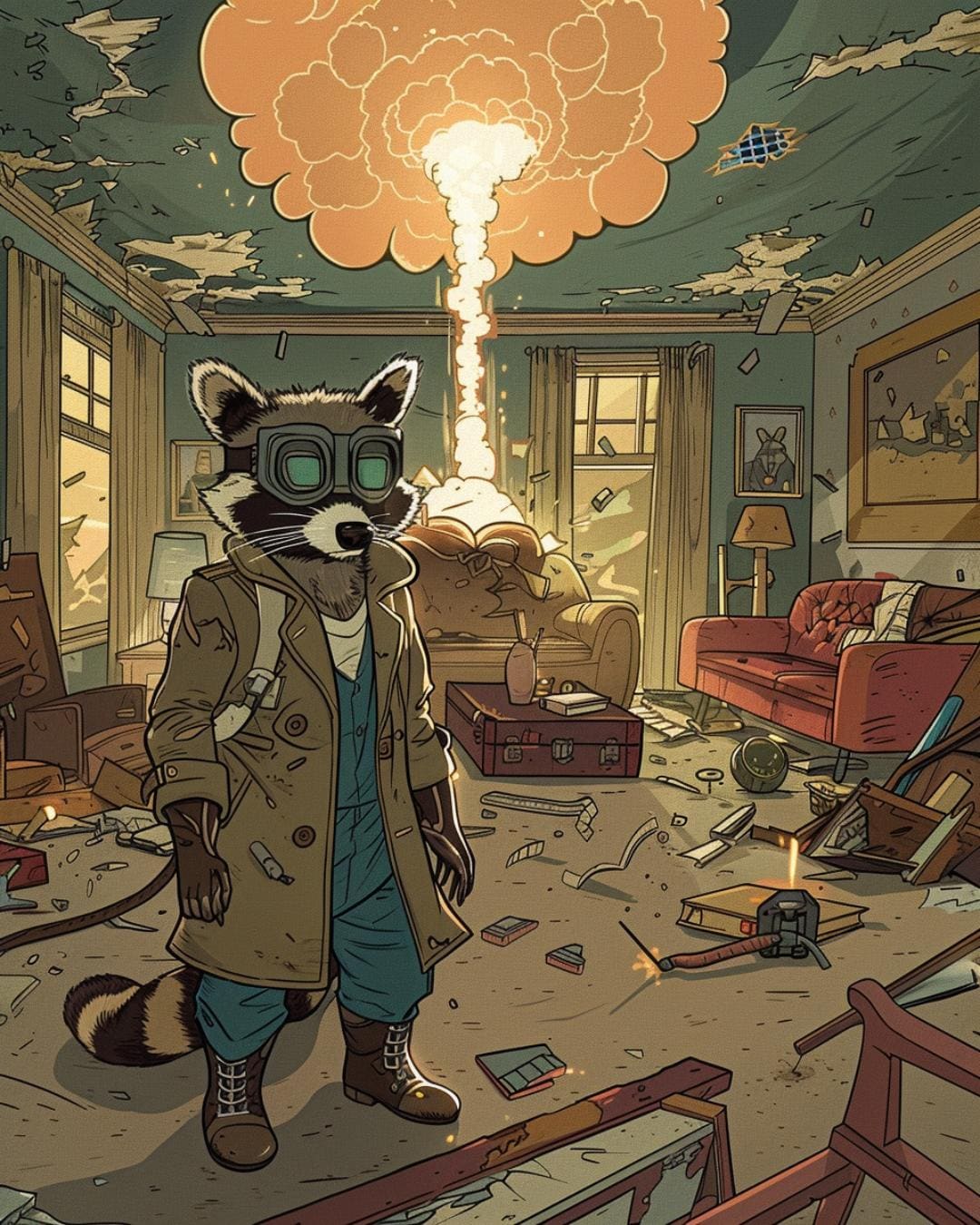 Feral Fallout Raccoon Print – Scavenger- Retro Post-apocalyptic Cartoon ...
