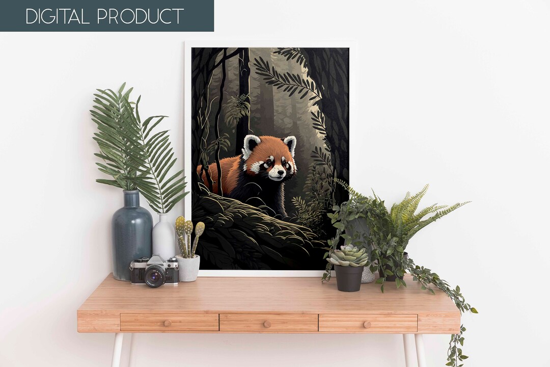 A Red Panda Wall Art, Red Panda Wall Decor, Digital Painting, Wall Art ...