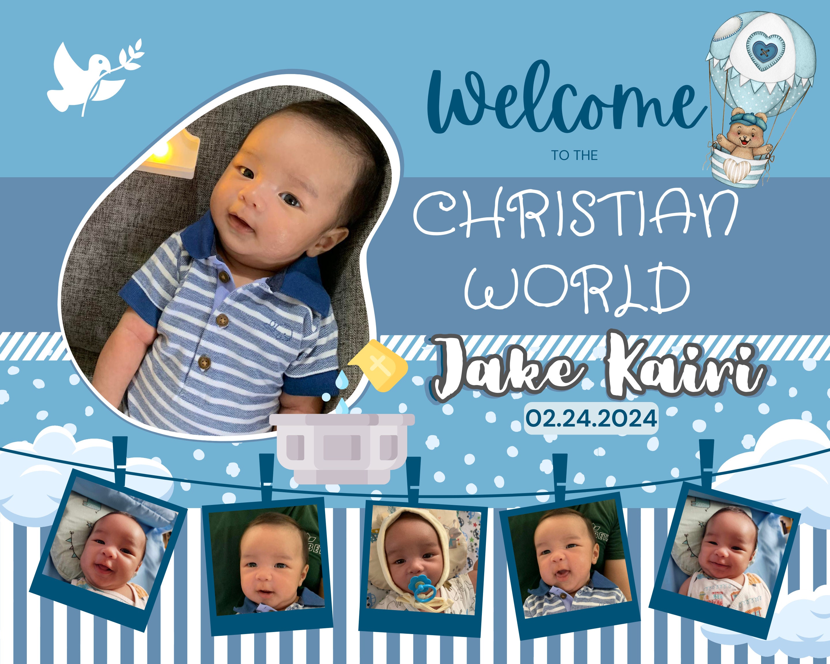 Canva Template Baby Boy Christening Banner Streamer Tarpaulin - Etsy