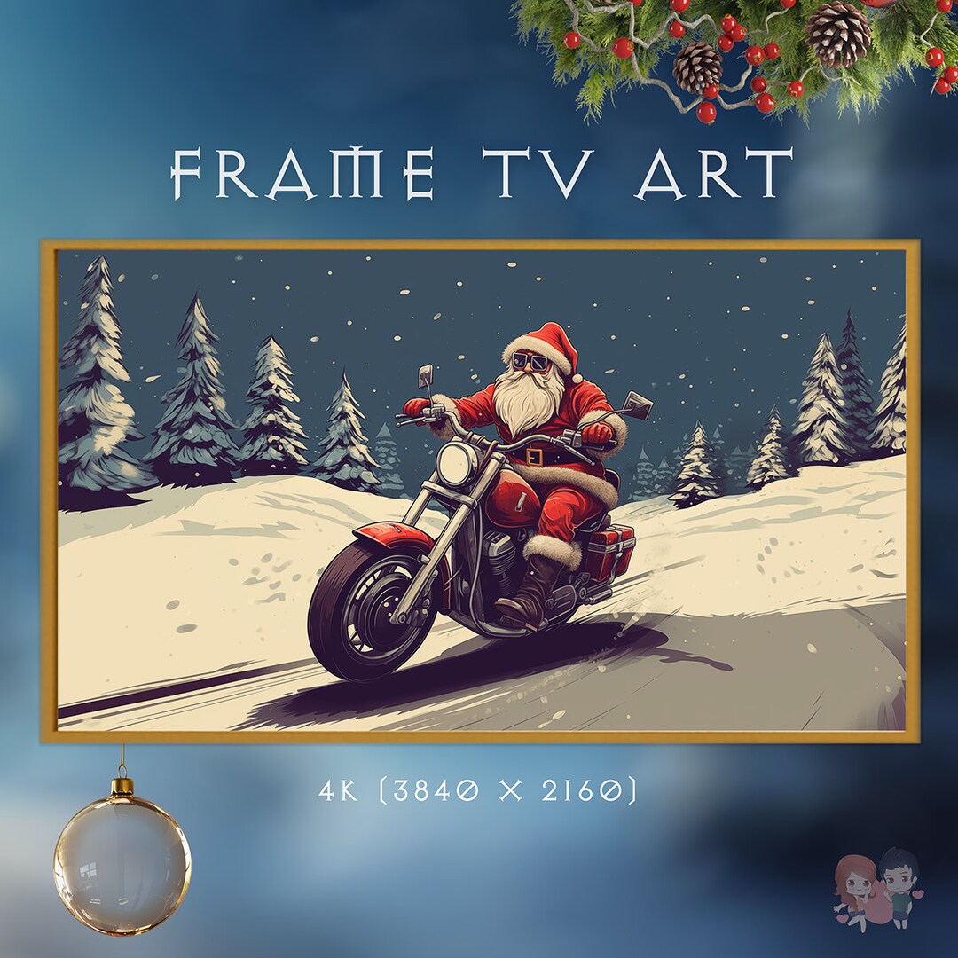 Santa on Bike, Christmas TV Art Xmas Samsung Frame TV Art Christmas ...