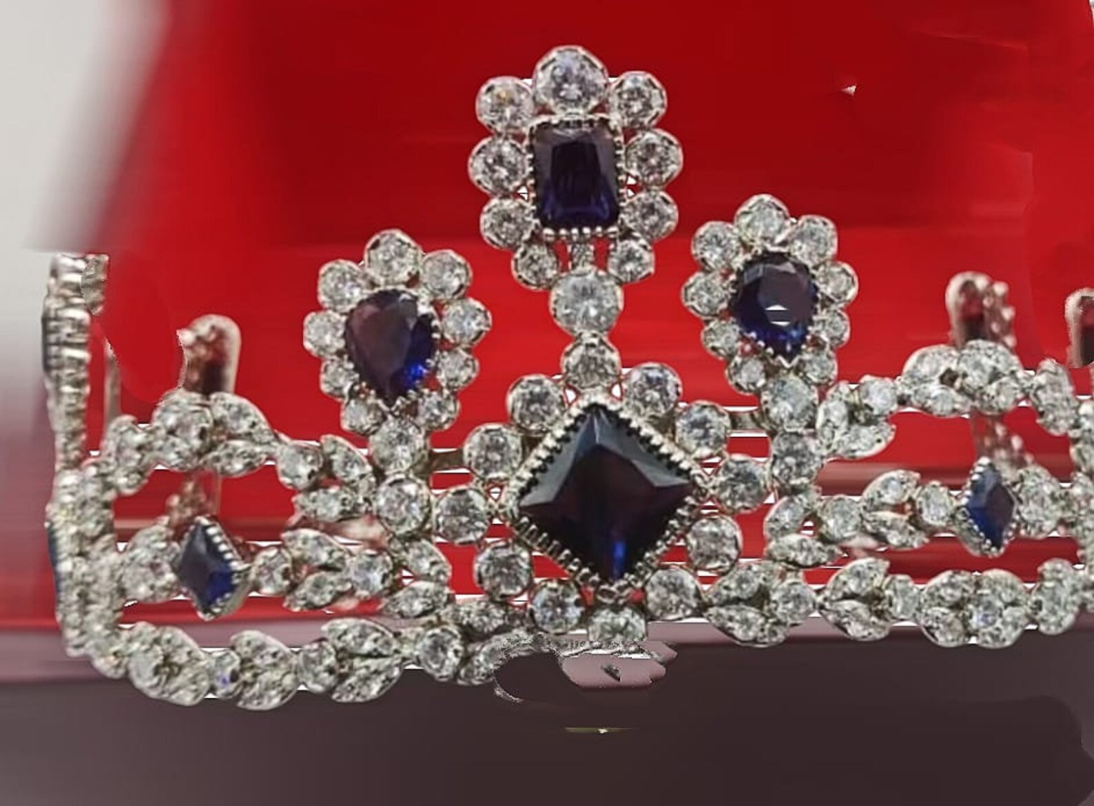 Queen Elizabeth Sapphire Diamond Tiara Sterling Silver 925 Royal Family ...