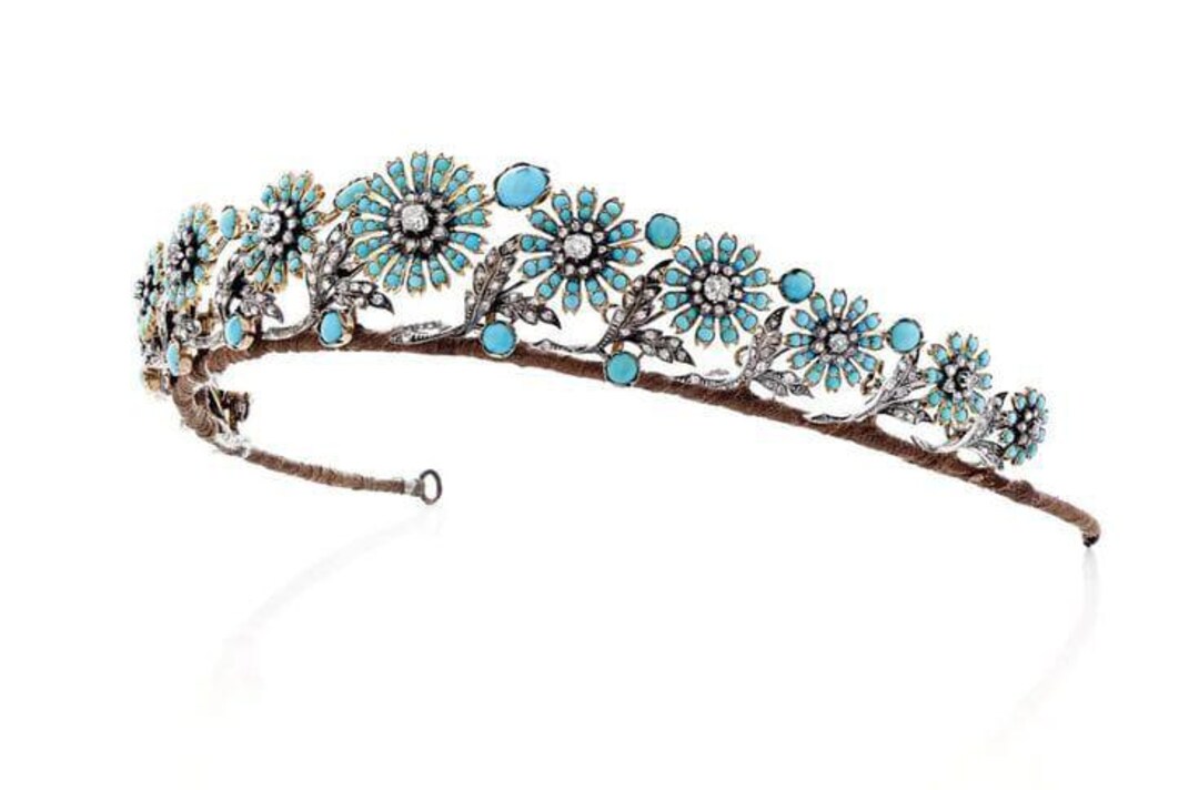 Victorian Rosecut Diamond Tiara Turquoise Stone Crowns Sterling Silver ...