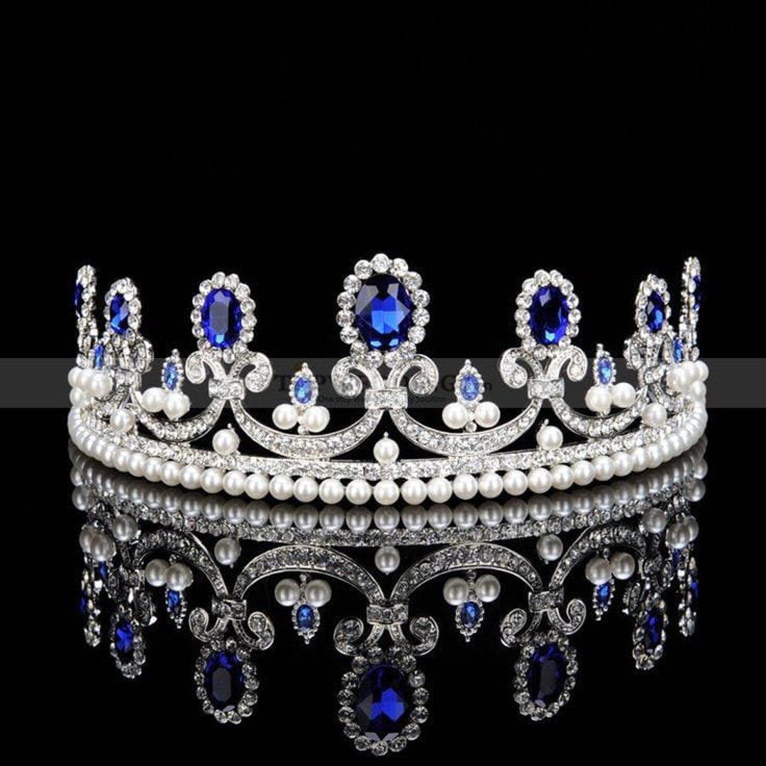 Victorian Blue Sapphire Gemstone Tiaras Cz Diamond Sterling Silver 925 ...