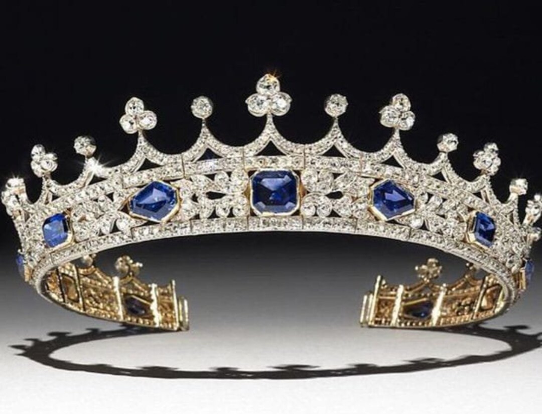 Tiara Blue Sapphire Stone Cz Diamond Sterling Silver 925 Handmade Items ...