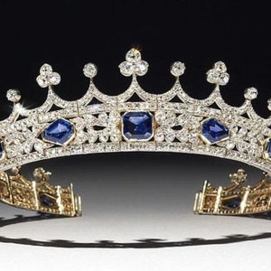 Tiara Blue Sapphire Stone Cz Diamond Sterling Silver 925 Handmade Items ...