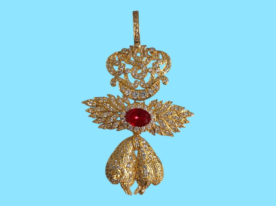 Victorian Inspired Ruby CZ Diamond Pendant Sterling Silver 925 Handmade ...