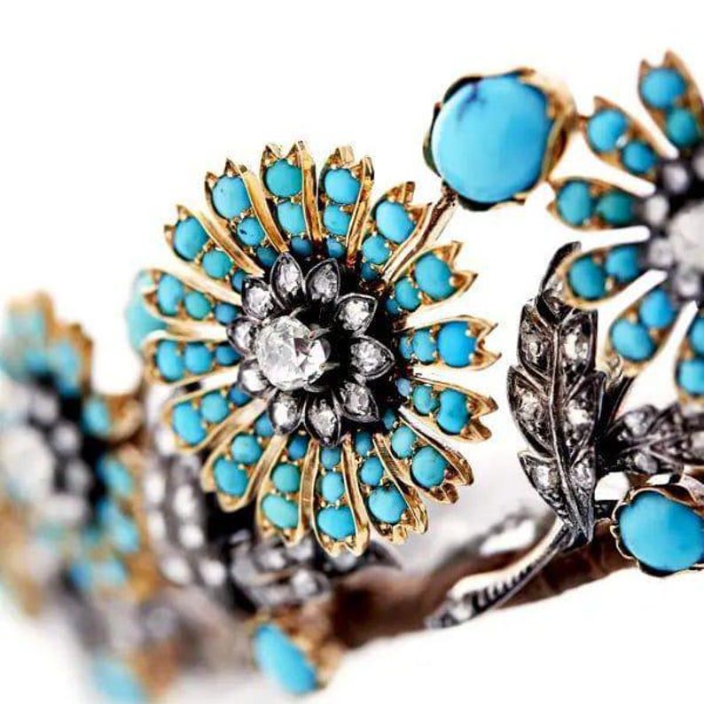 Victorian Rosecut Diamond Tiara Turquoise Stone Crowns Sterling Silver ...