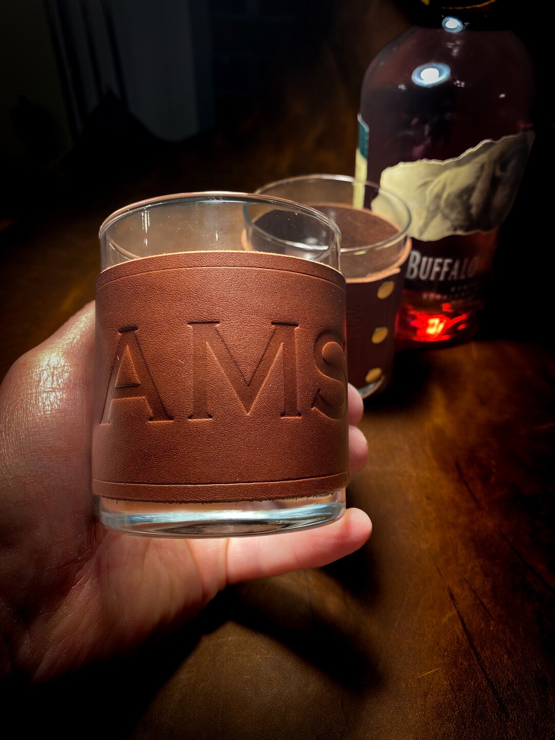 Personalizable Leather Wrapped Rocks Glass for Groomsmen Gifts, Husband ...