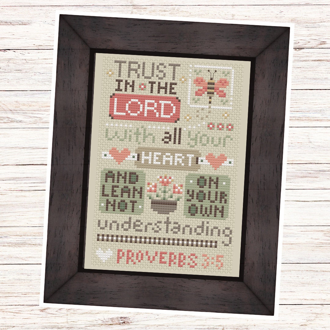 Christian Cross Stitch Pattern, Proverbs 3:5 - Trust in the Lord ...