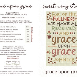 Christian Cross Stitch Pattern, John 1:16 - Grace Upon Grace - Instant ...