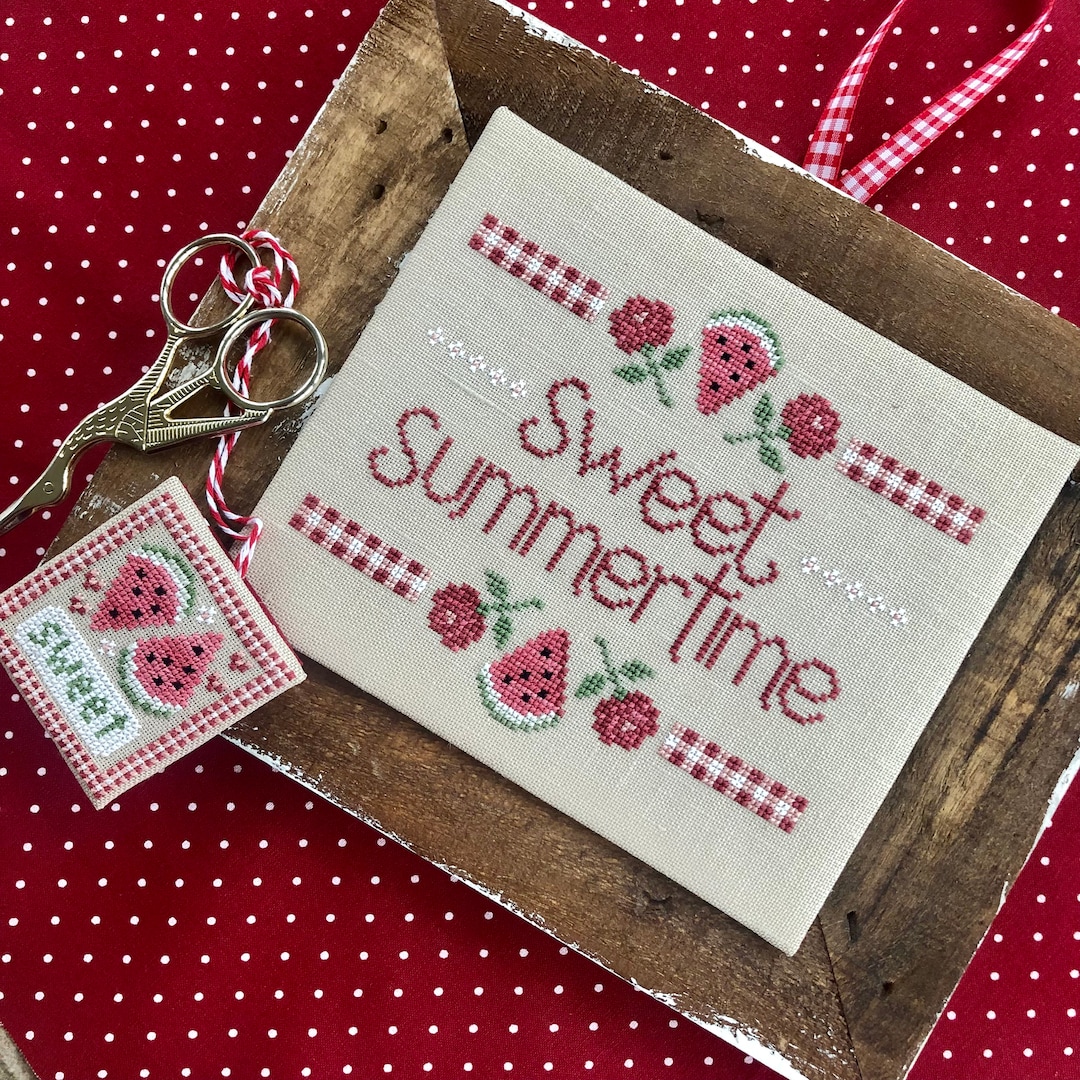 Summer Cross Stitch Pattern - Sweet Summertime - Watermelon and Roses ...
