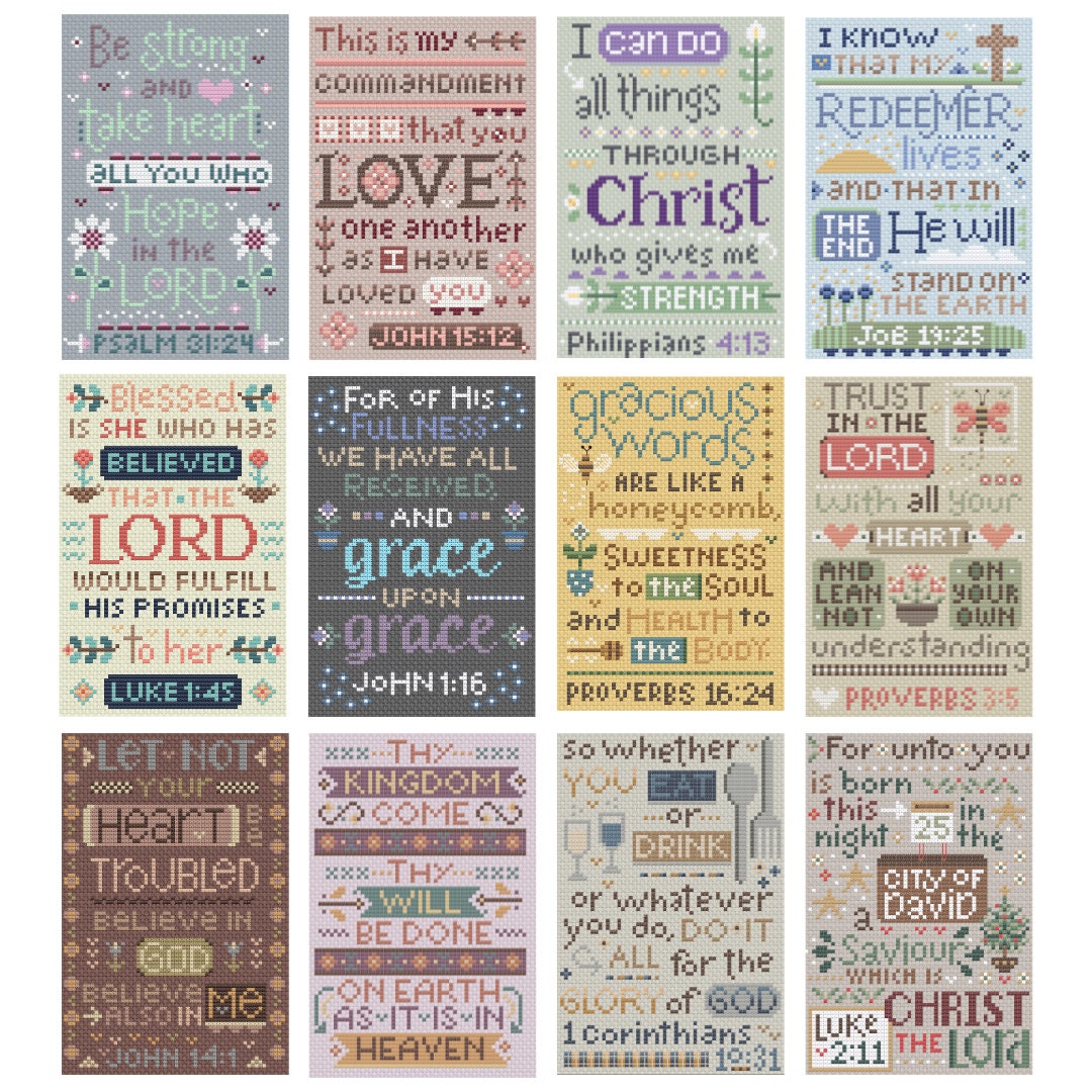 Christian Cross Stitch Pattern Bundle - 12 PDF Charts - Scripture ...