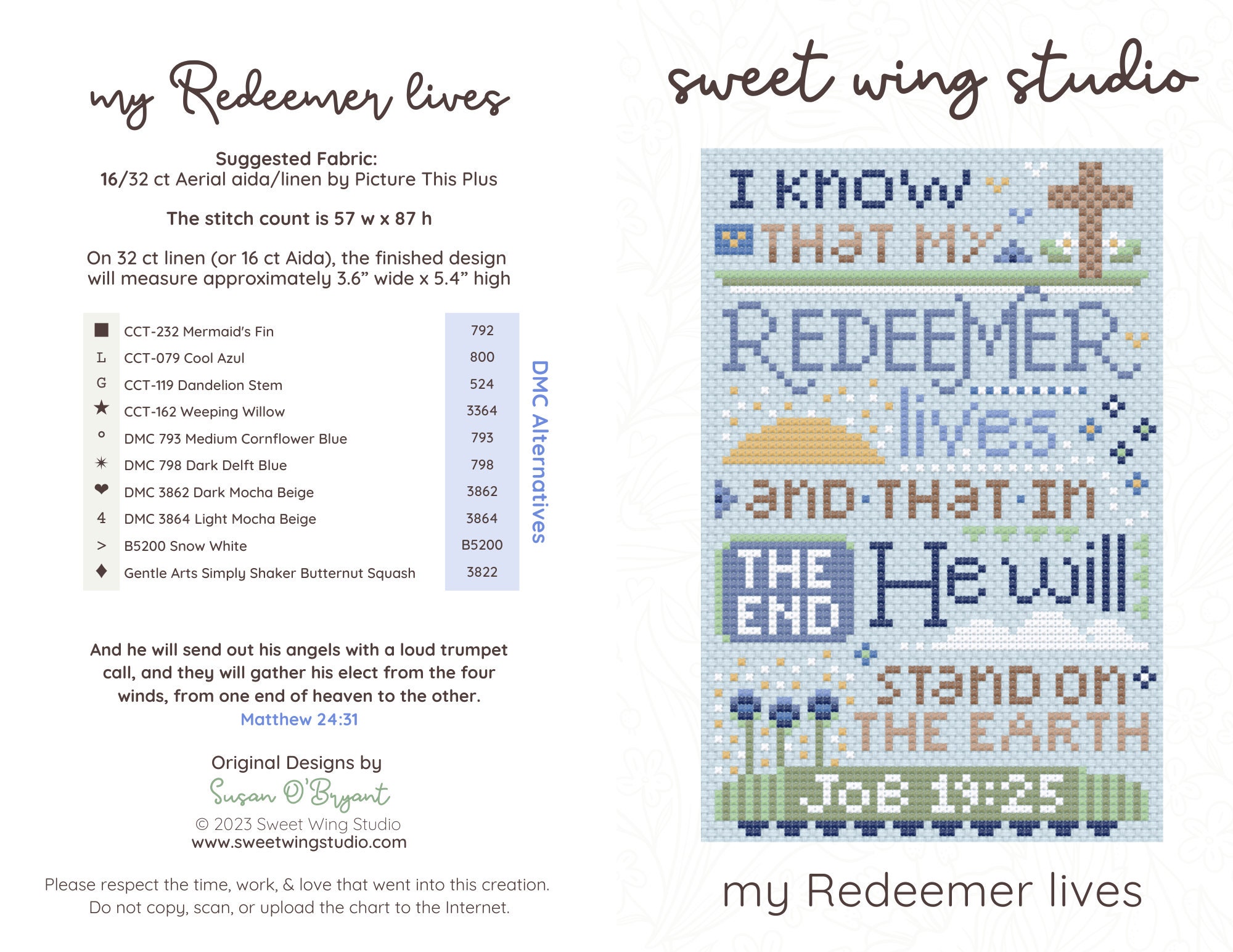 Christian Cross Stitch Pattern, Job 19:25 - My Redeemer Lives - Instant ...