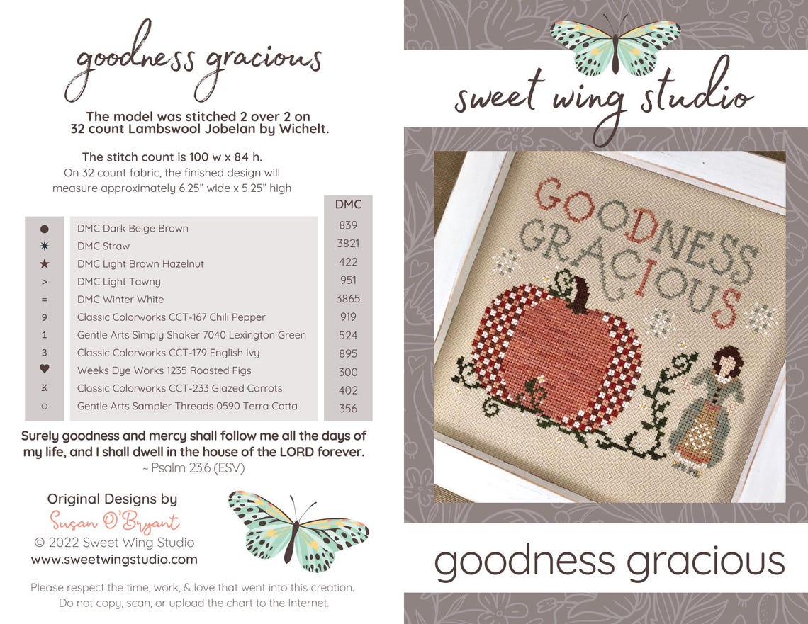 Goodness Gracious - Cross Stitch Pattern - Autumn PDF Chart With Big ...