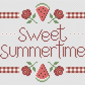 Summer Cross Stitch Pattern - Sweet Summertime - Watermelon and Roses ...