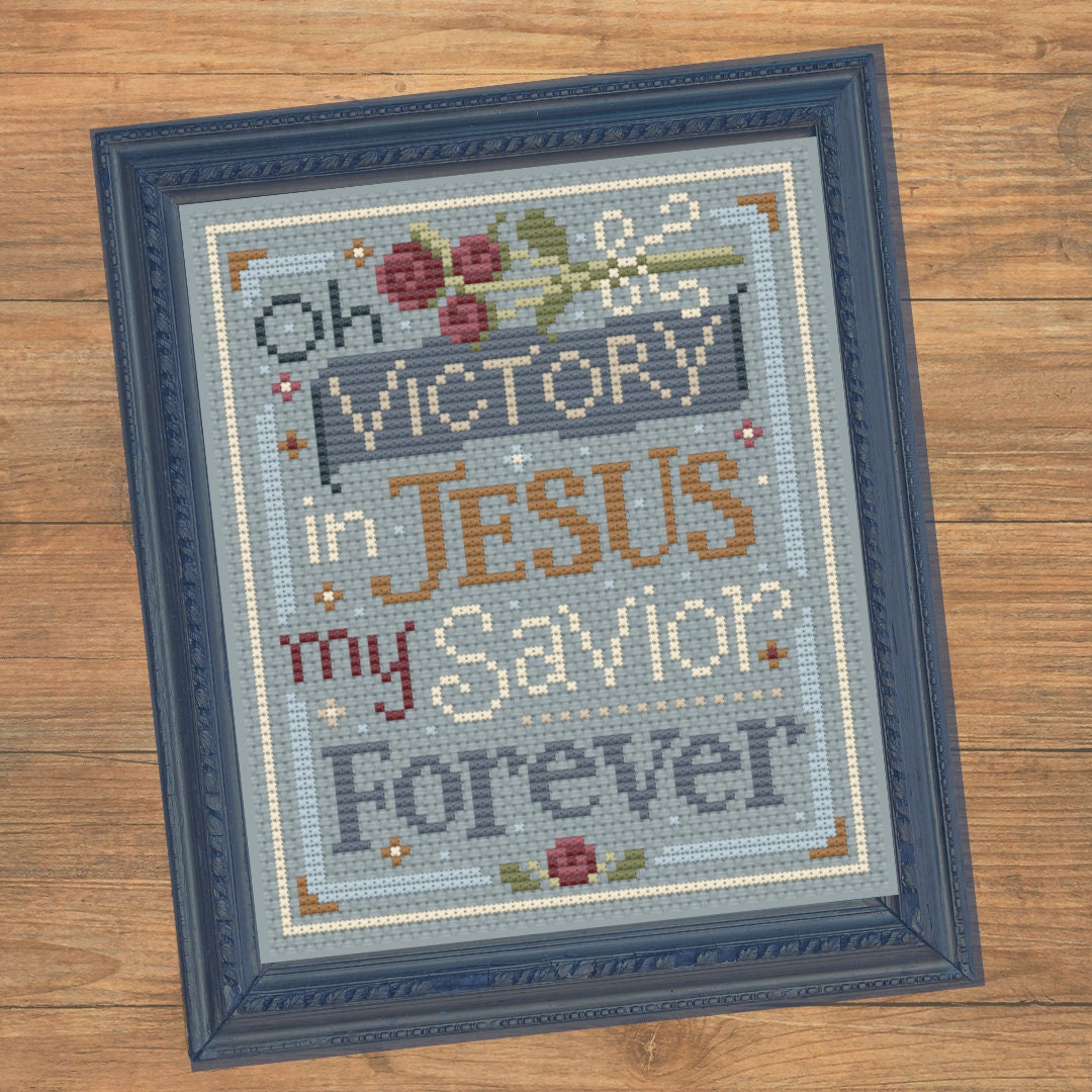 Christian Cross Stitch Pattern - Victory in Jesus - Instant Download PDF - Songs and Scriptures ...