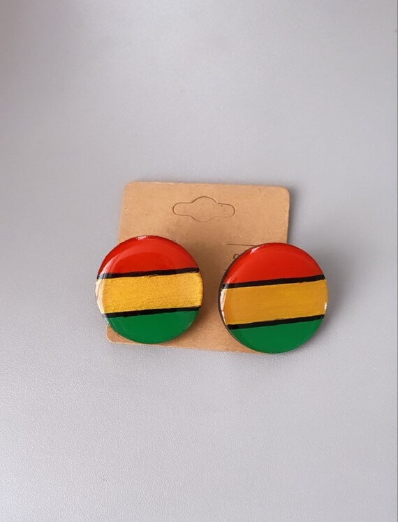 Red Gold and Green rasta Inspired Hand-painted Studs - Etsy