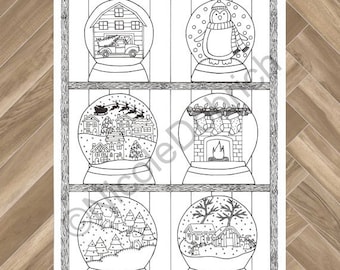 Christmas Snowglobes Bookmarks Printable Adult Coloring Page | Etsy