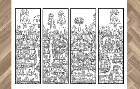 Gnomes Underground Home Bookmarks Printable Adult Coloring - Etsy