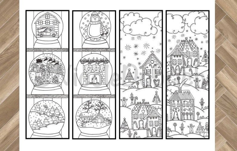 Christmas Snowglobes Bookmarks - Printable Adult Coloring Page ...