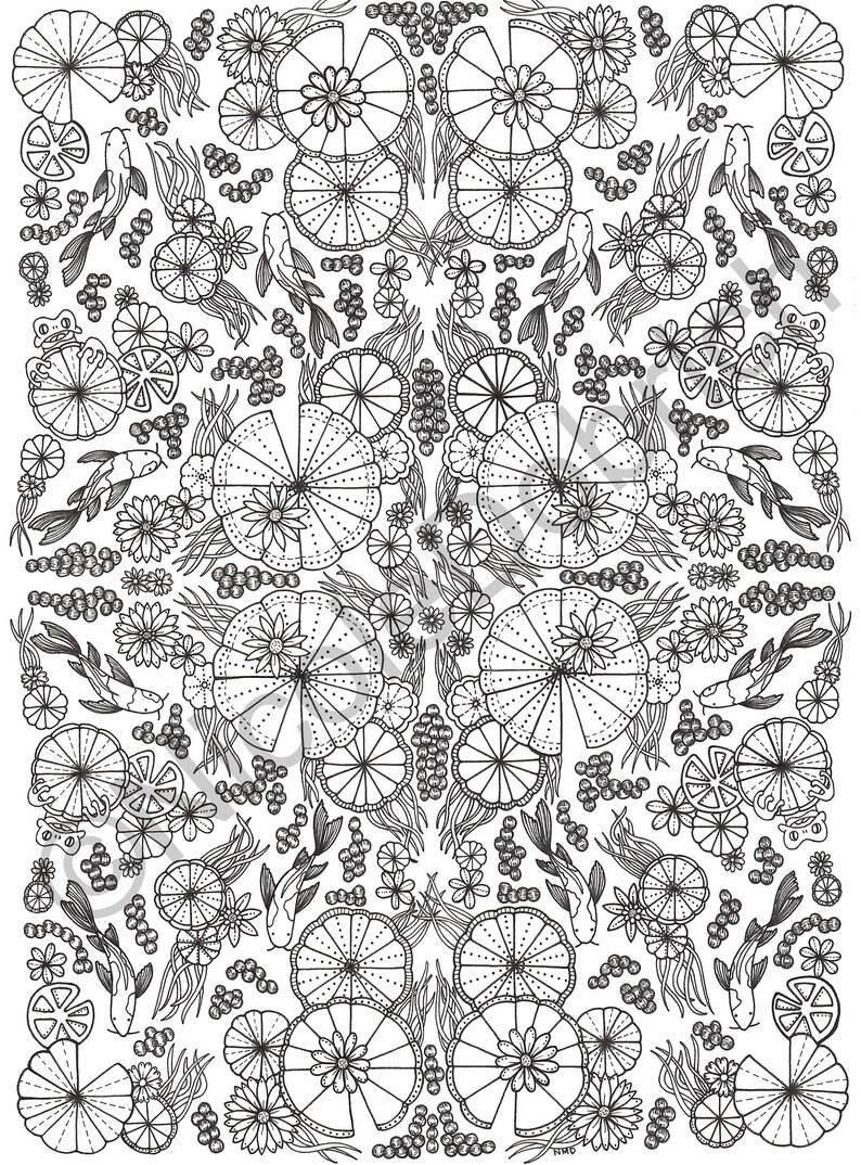 Koi Fish Pond - Printable Adult Coloring Page - Instant Download Adult ...