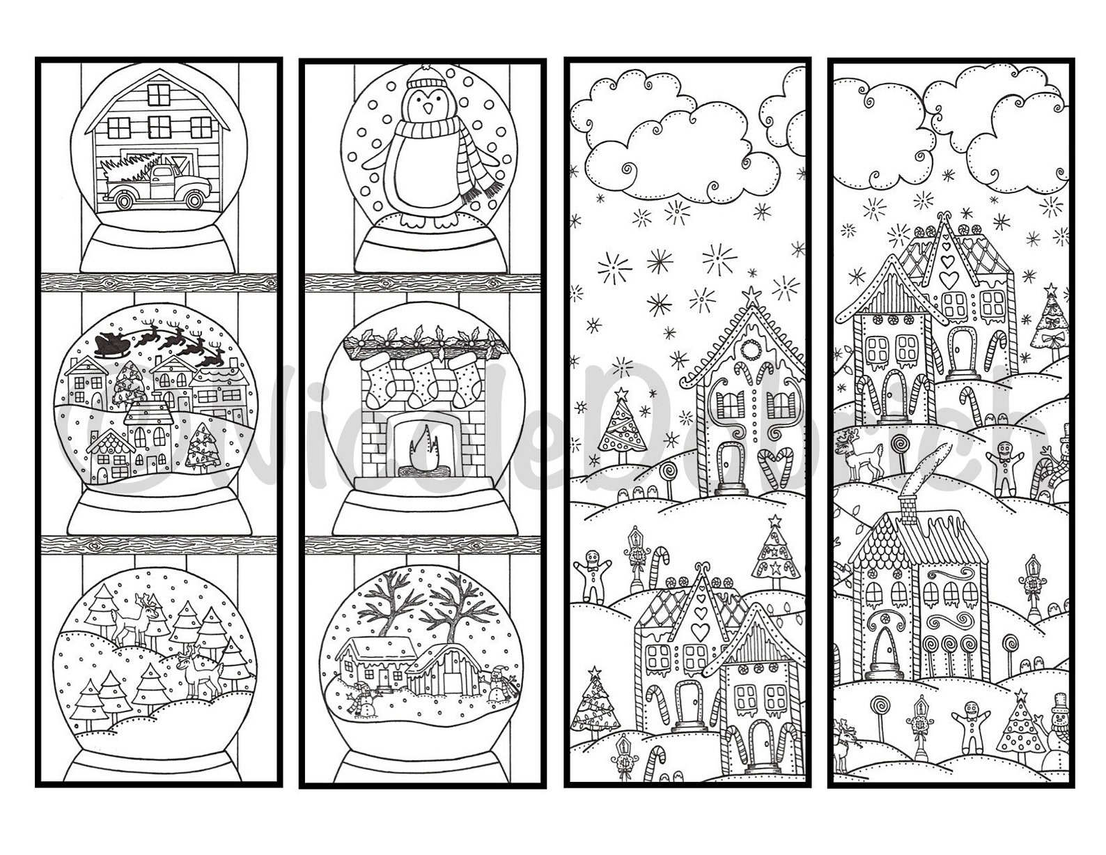 Christmas Snowglobes Bookmarks - Printable Adult Coloring Page ...