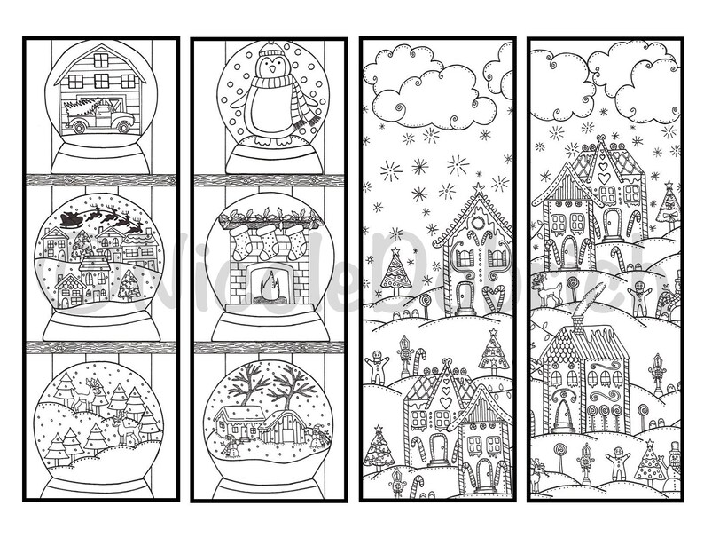 Christmas Snowglobes Bookmarks - Printable Adult Coloring Page ...