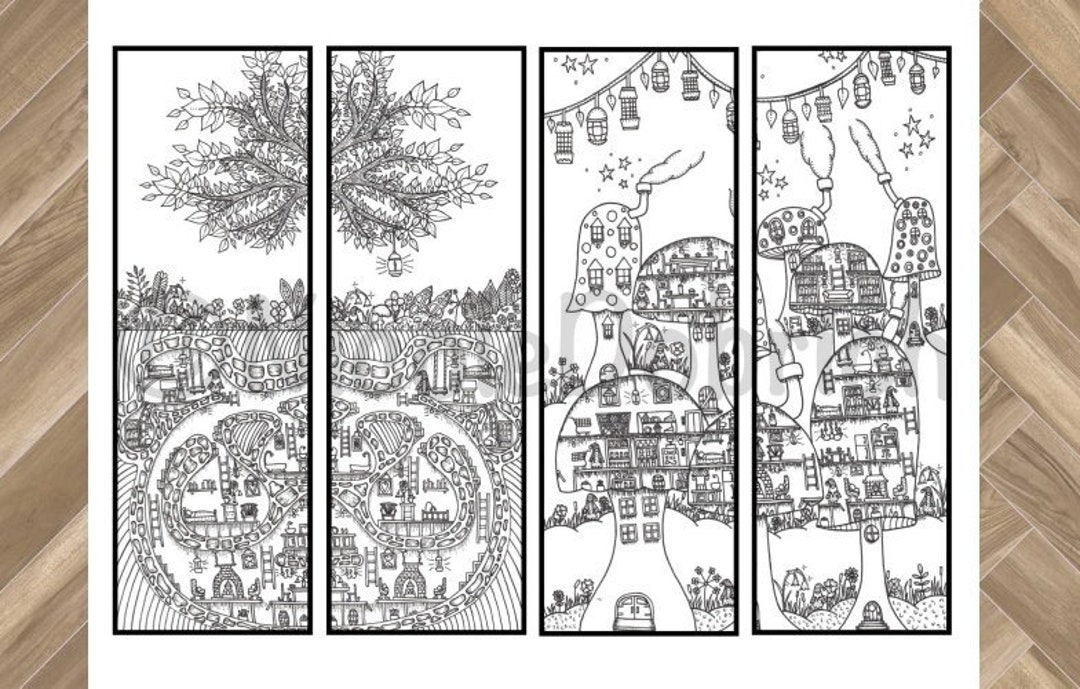 Gnomes Underground Home Bookmarks Printable Adult Coloring - Etsy