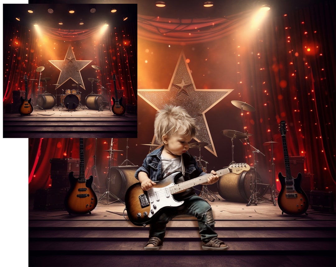 Concert Stage Digital Backdrop, Rock Star Party Backdrop, Kids Birthday ...