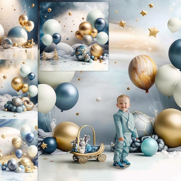 5 X Outer Space Backdrop, Cake Smash Backdrop, Boys Birthday Digital ...