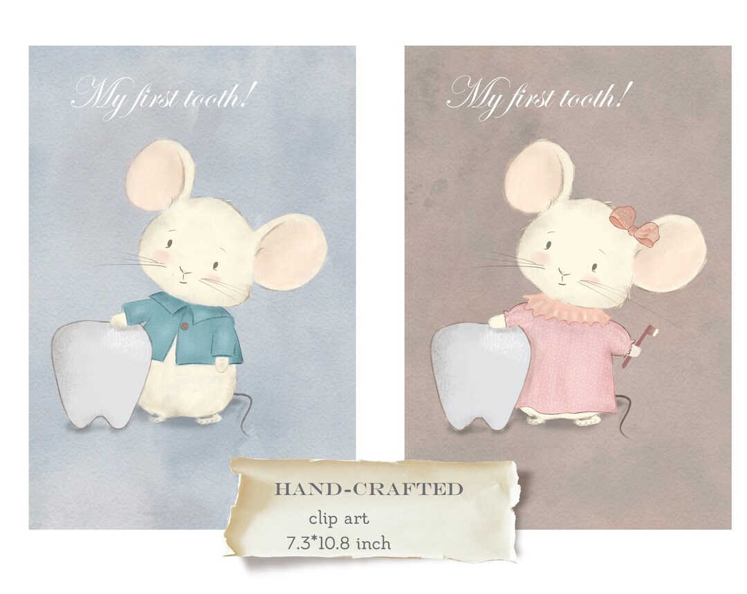 Mouse With Tooth Watercolor Clipart Png, First Tooth Poster or Card ...