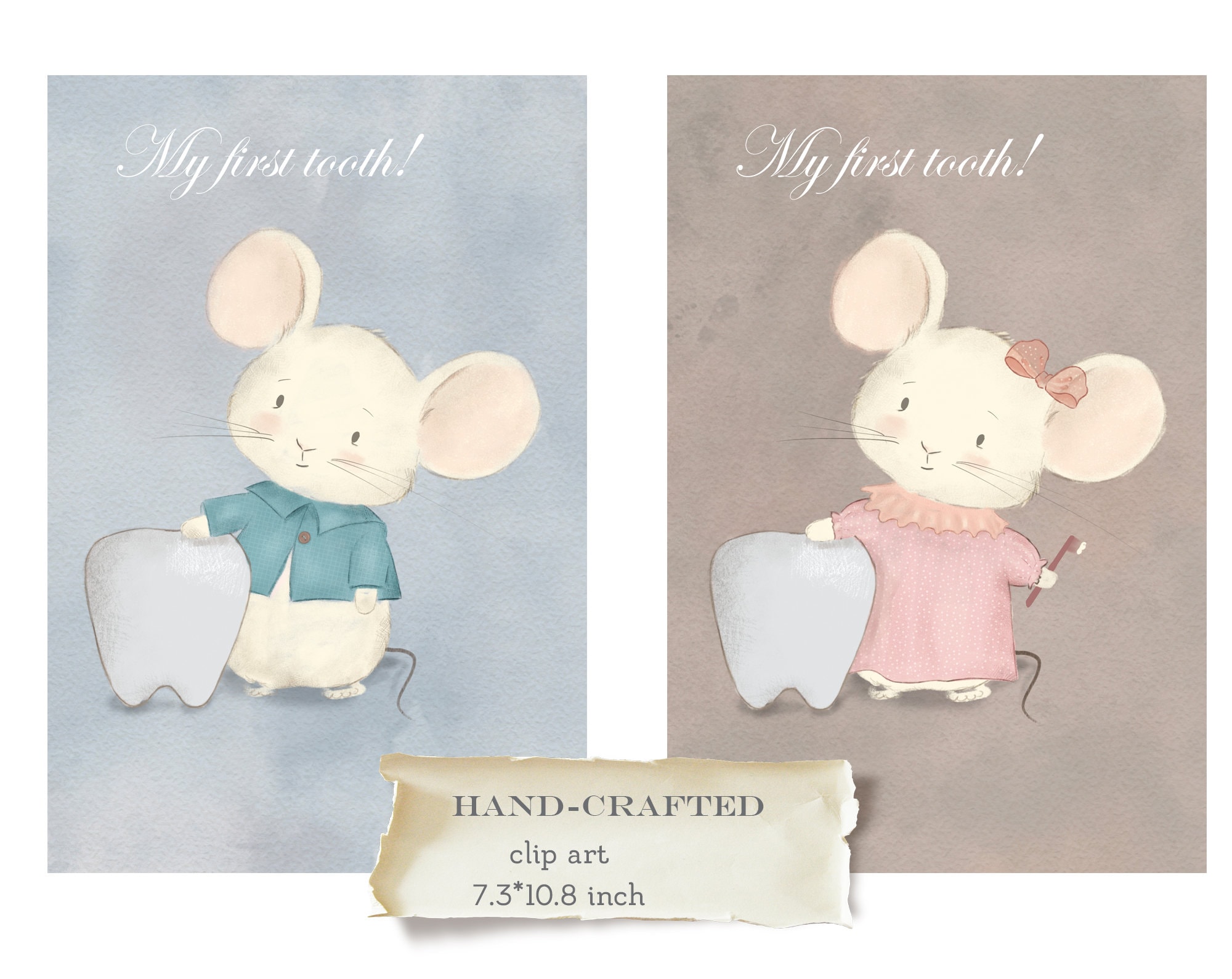 Mouse With Tooth Watercolor Clipart Png, First Tooth Poster or Card ...