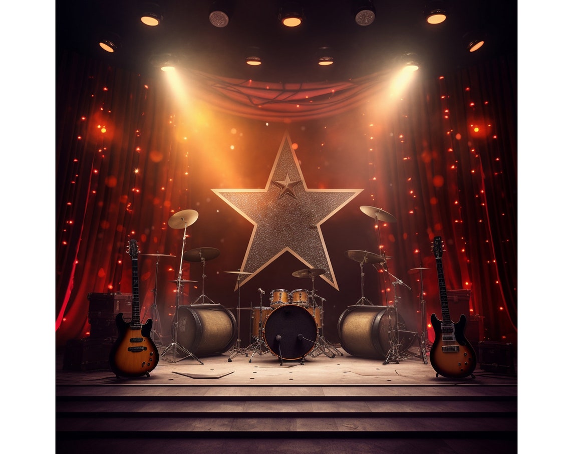 Concert Stage Digital Backdrop, Rock Star Party Backdrop, Kids Birthday ...