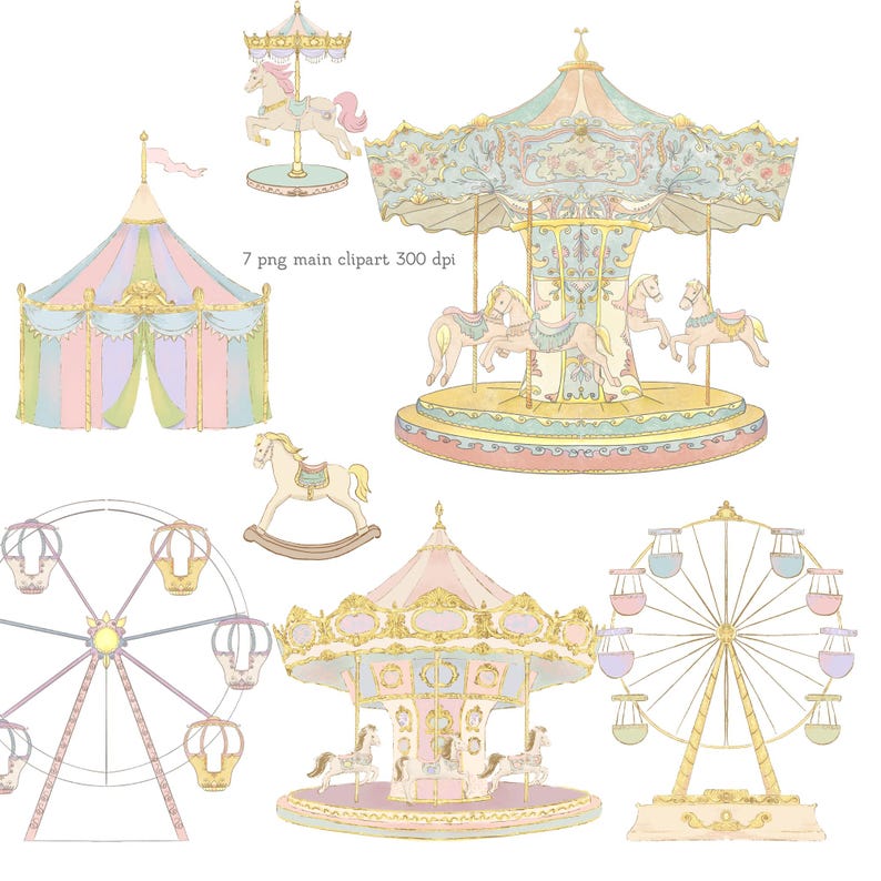 Fairytale Vintage Amusement Park Clipart & Patterns Bundle Baby Shower ...