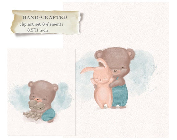 Cute Teddy Bear Clipart Set: Bear Watercolor Clip Art Sweet - Etsy