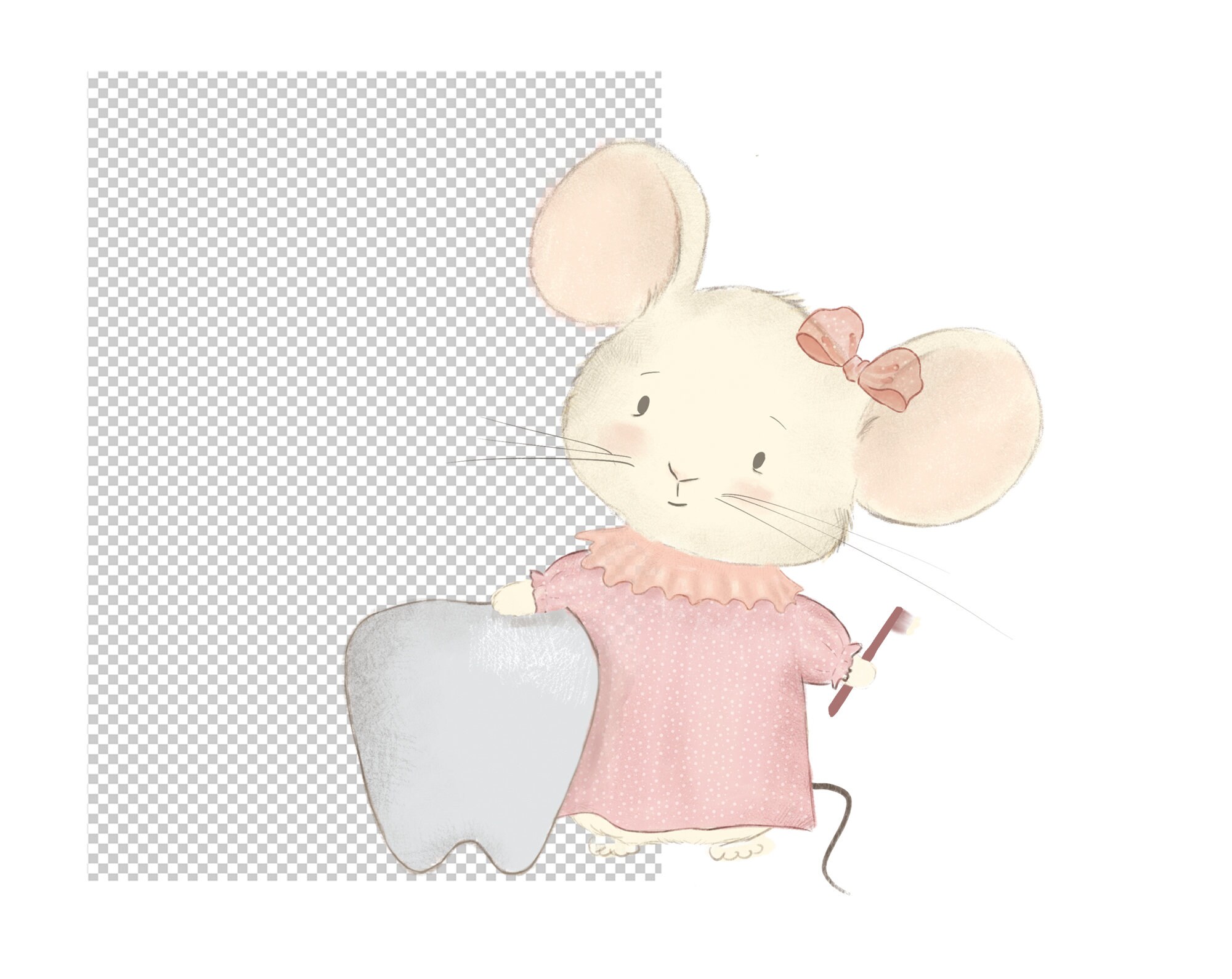 Mouse With Tooth Watercolor Clipart Png, First Tooth Poster or Card ...
