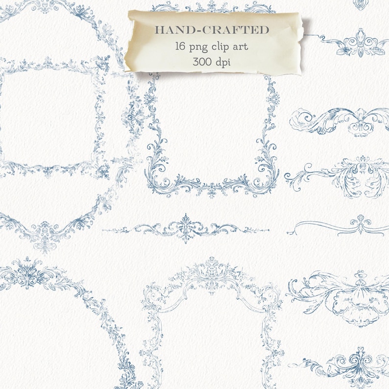 Vintage French Ornamental Frames Clipart Set 16 PNG Decorative Borders ...