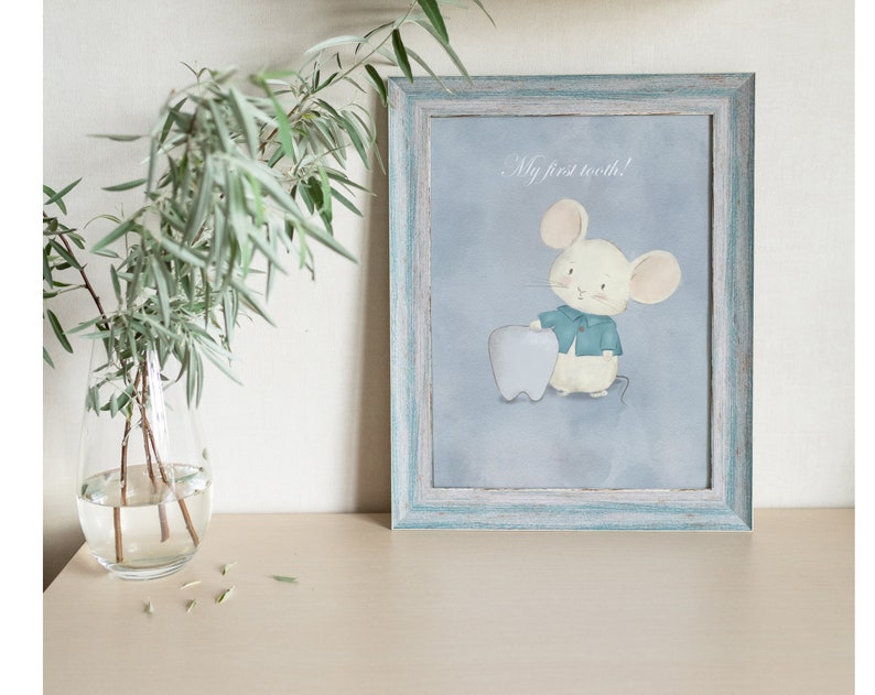 Mouse With Tooth Watercolor Clipart Png, First Tooth Poster or Card ...