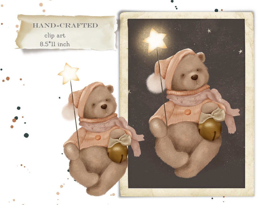 Good Night Teddy Bear Clipart, Winter Holidays Clipart, Nursery Poster ...