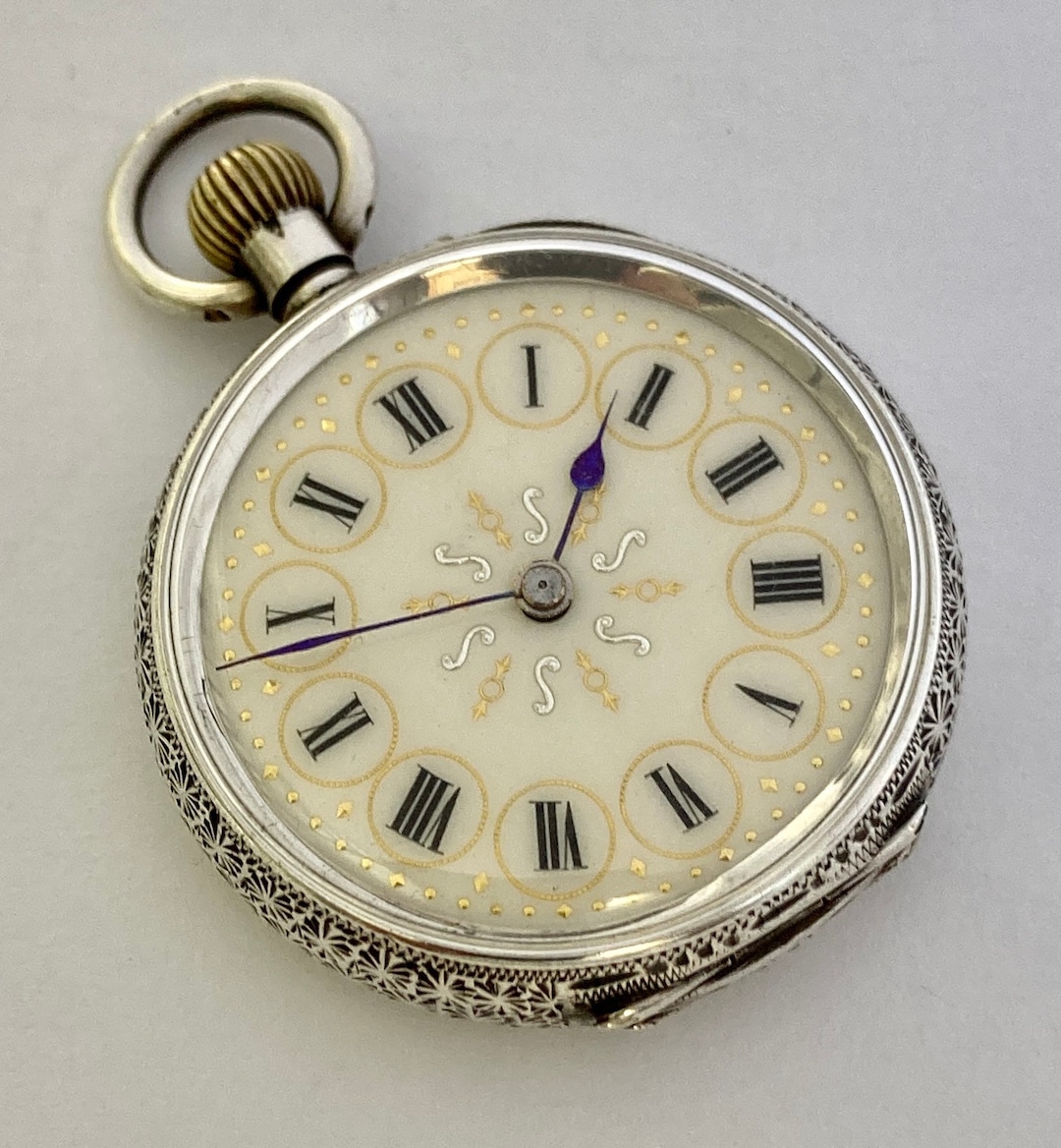 ANTIQUE Ladies Pretty Dial Solid Silver Victorian Fob Pocket Watch. C ...