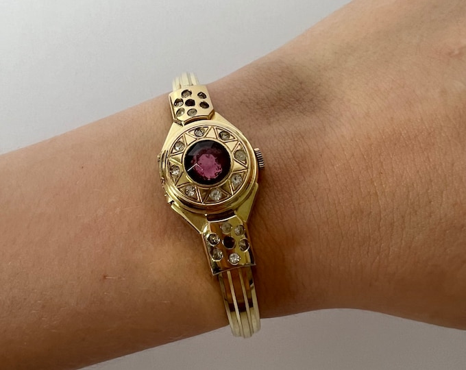 UNUSUAL VINTAGE Ladies Gold Plated Bangle Wristwatch, Signed 'buler'. C ...